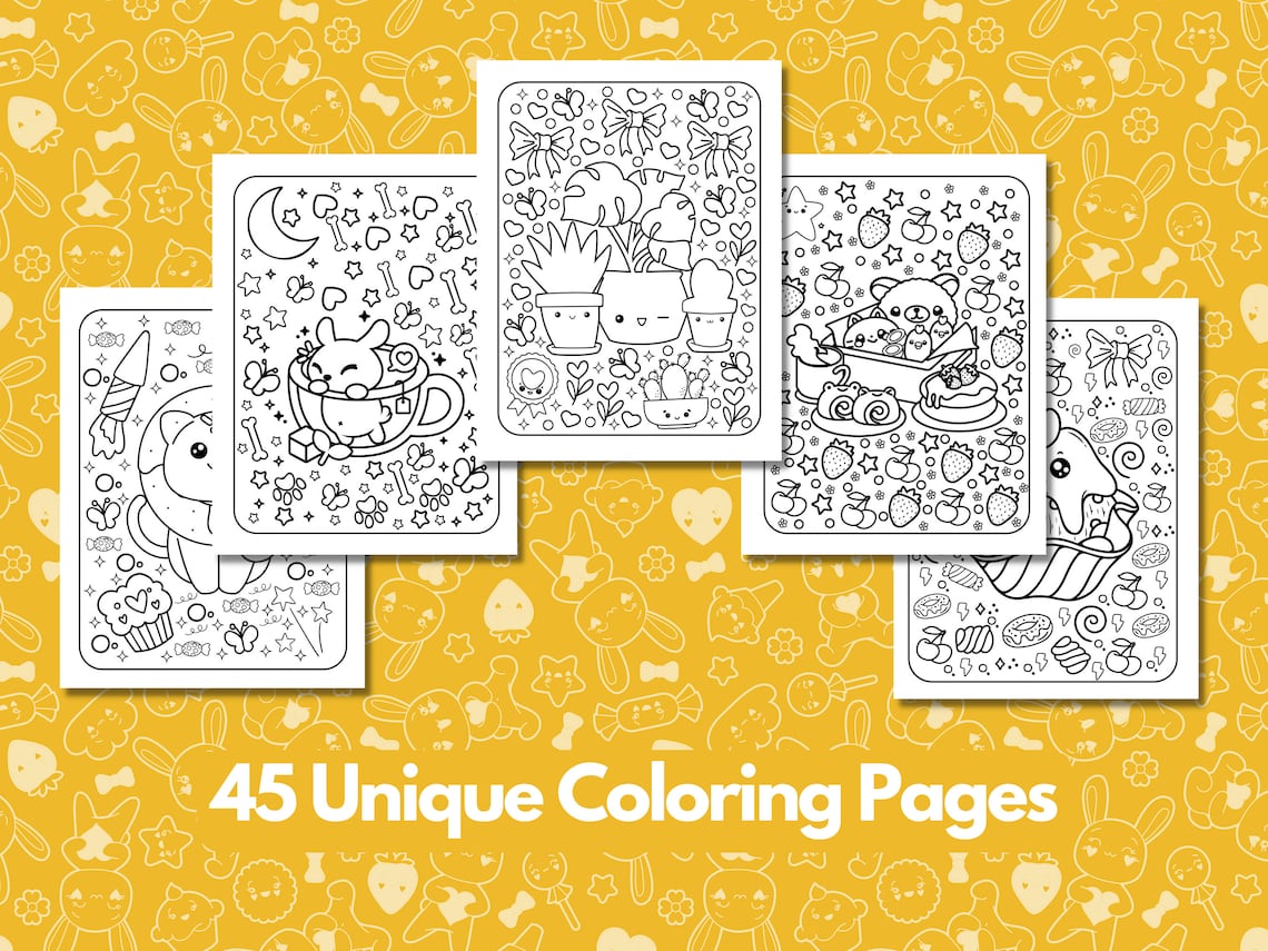 45 Cute Kawaii Coloring Pages | Printable Adult Kids Teens Coloring ...