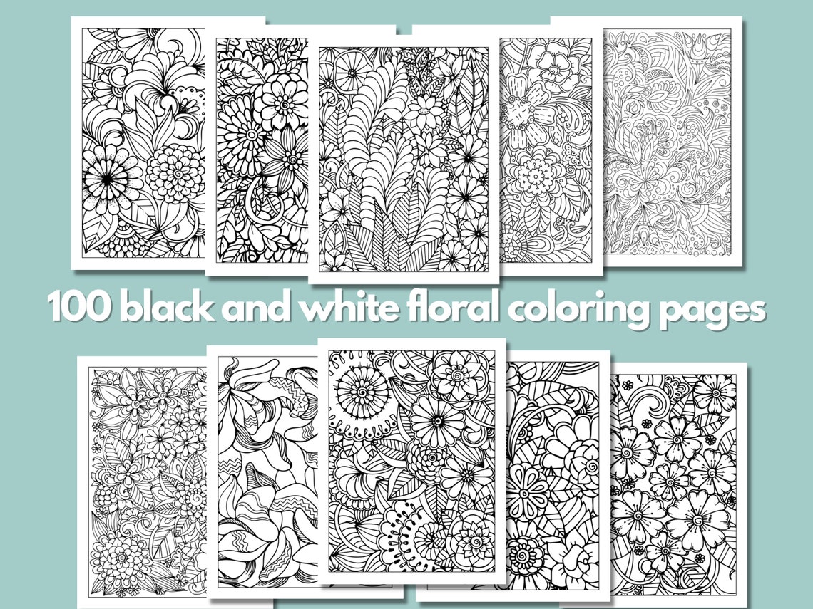 100 Beautiful Floral Coloring Pages Flower Adult Teens - Etsy