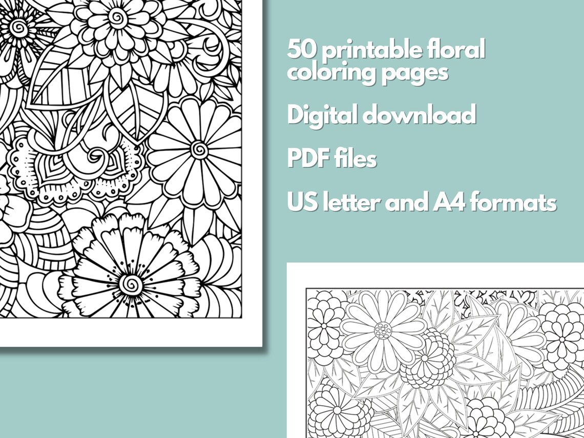 50 Beautiful Floral Coloring Pages | Flower Adult Teens Coloring Pages ...