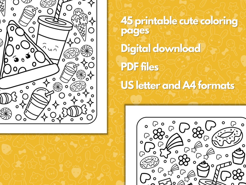 45 Cute Kawaii Coloring Pages | Printable Adult Kids Teens Coloring ...