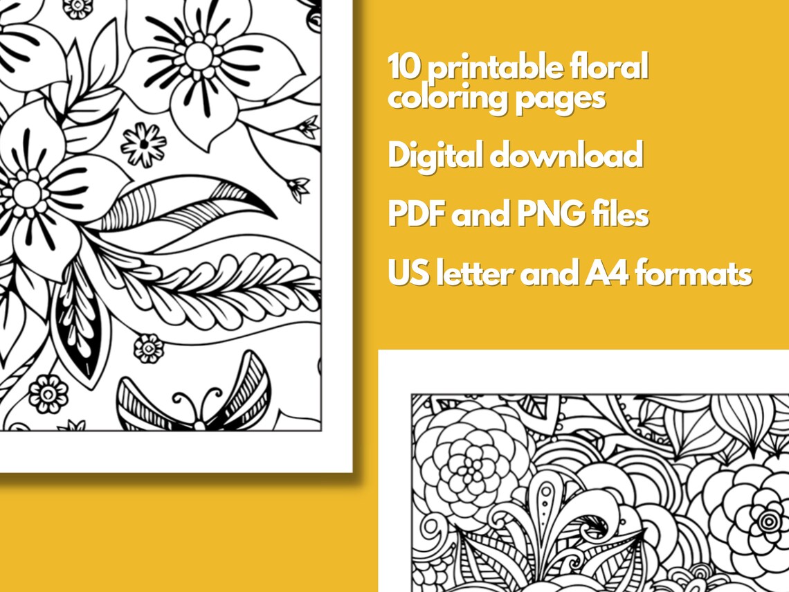 10 Beautiful Floral Coloring Pages | Flower Adult Teens Coloring Pages ...