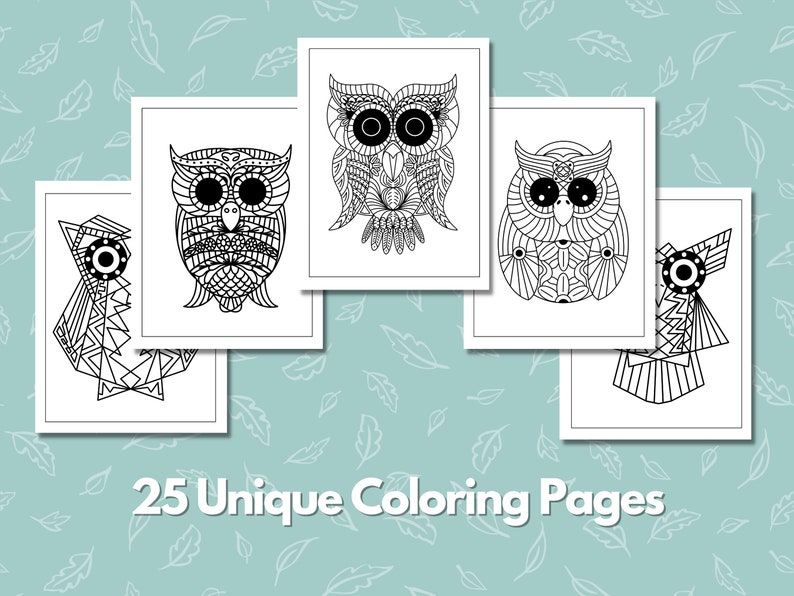 25 Owl Coloring Pages | Printable Adult Kids Teens Coloring | Instant ...