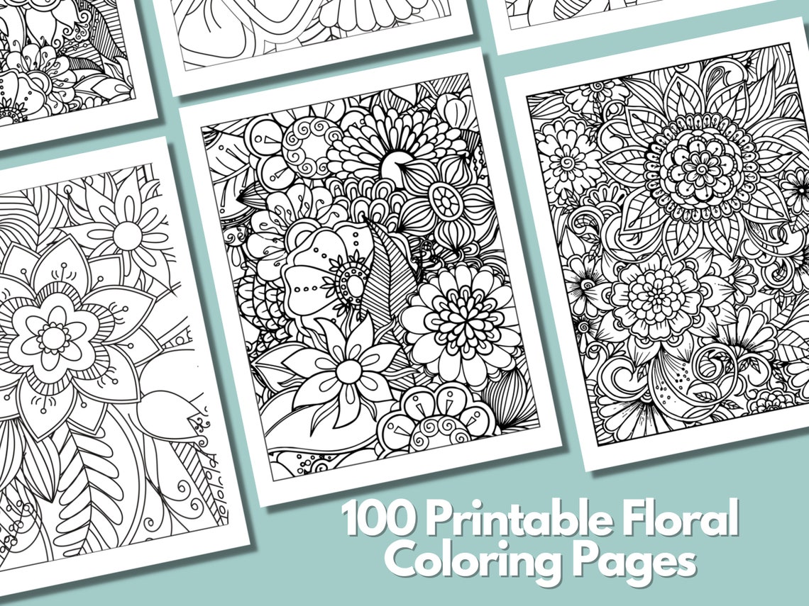 100 Beautiful Floral Coloring Pages Flower Adult Teens - Etsy