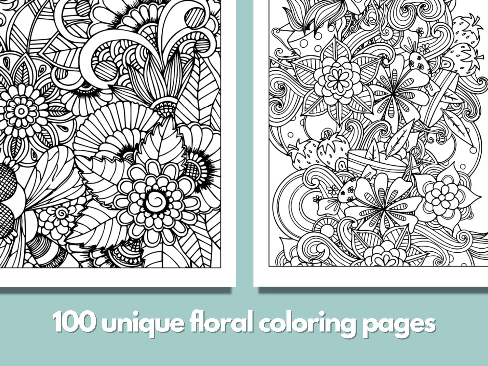 100 Beautiful Floral Coloring Pages Flower Adult Teens - Etsy