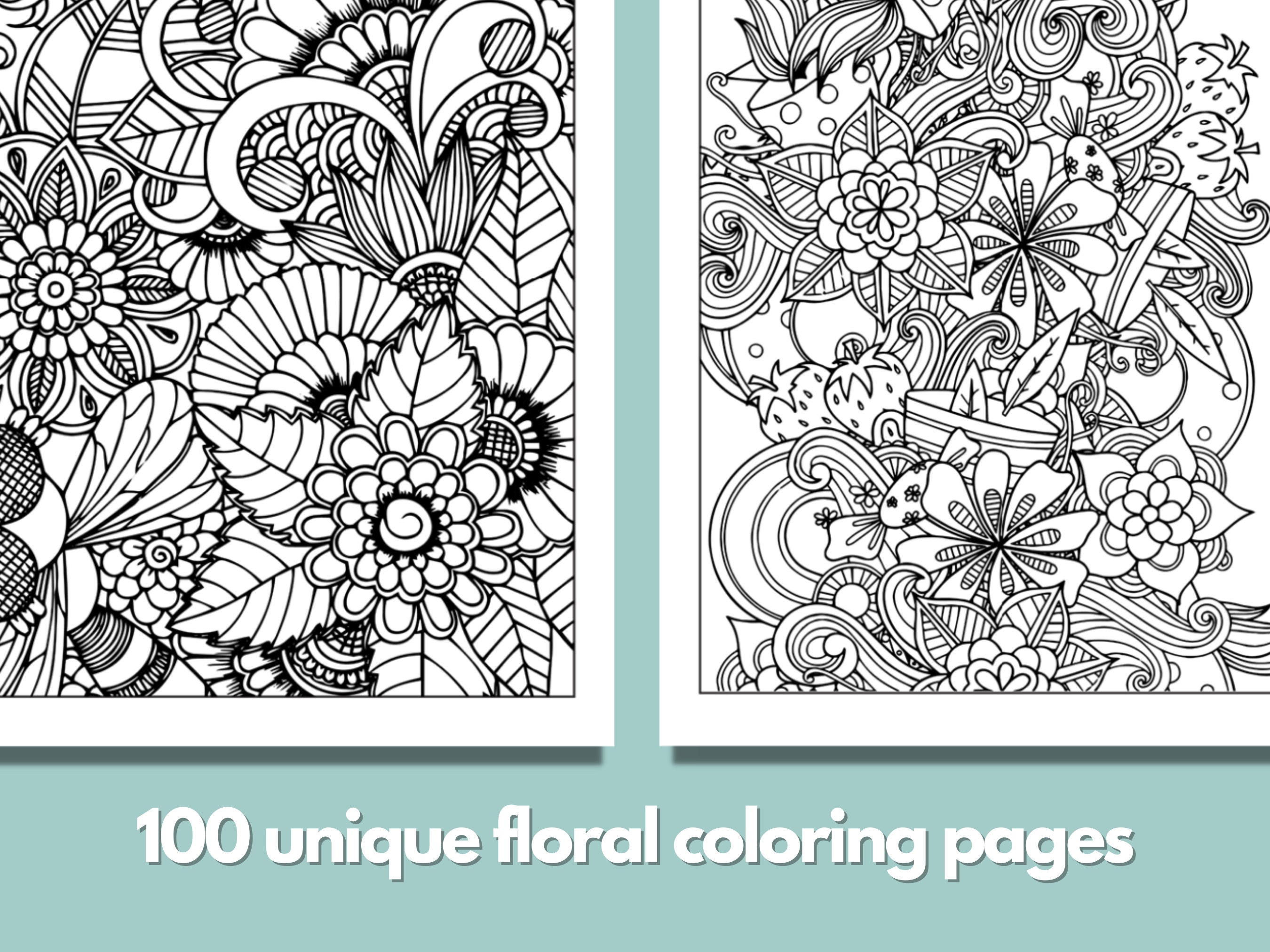 100 Beautiful Floral Coloring Pages Flower Adult Teens - Etsy