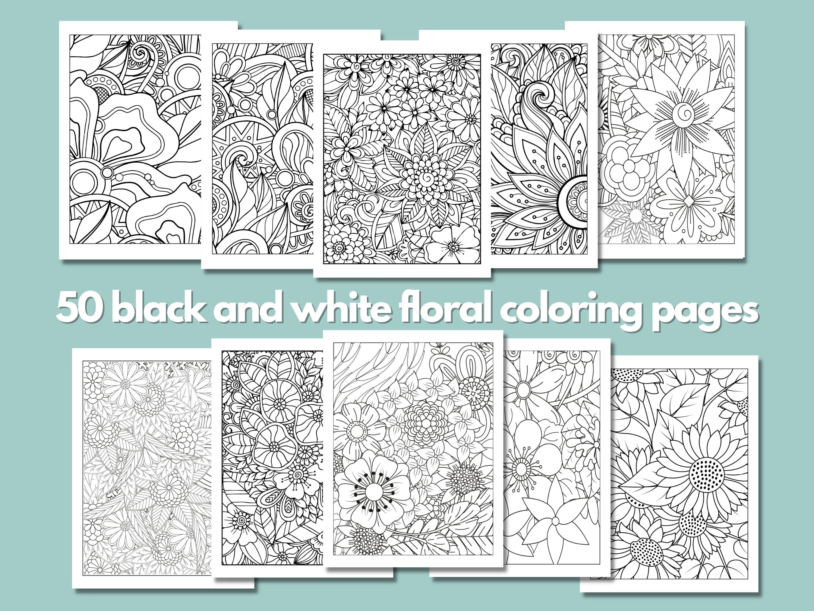 50 Beautiful Floral Coloring Pages | Flower Adult Teens Coloring Pages ...