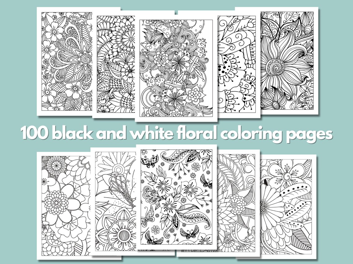 100 Beautiful Floral Coloring Pages Flower Adult Teens - Etsy