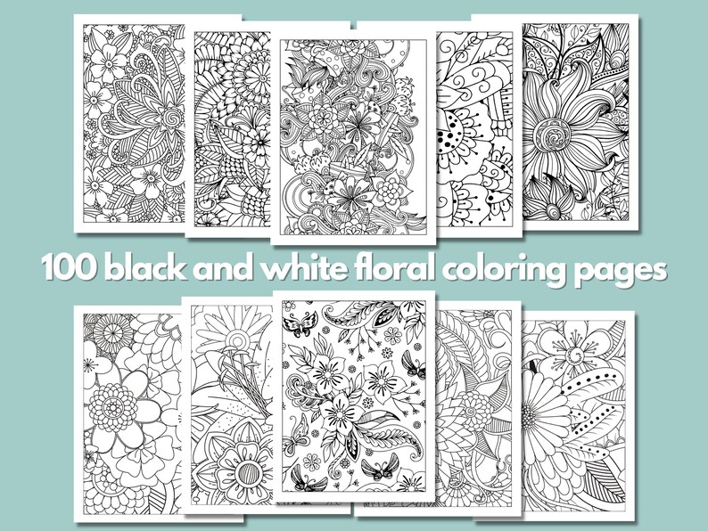 100 Beautiful Floral Coloring Pages Flower Adult Teens - Etsy