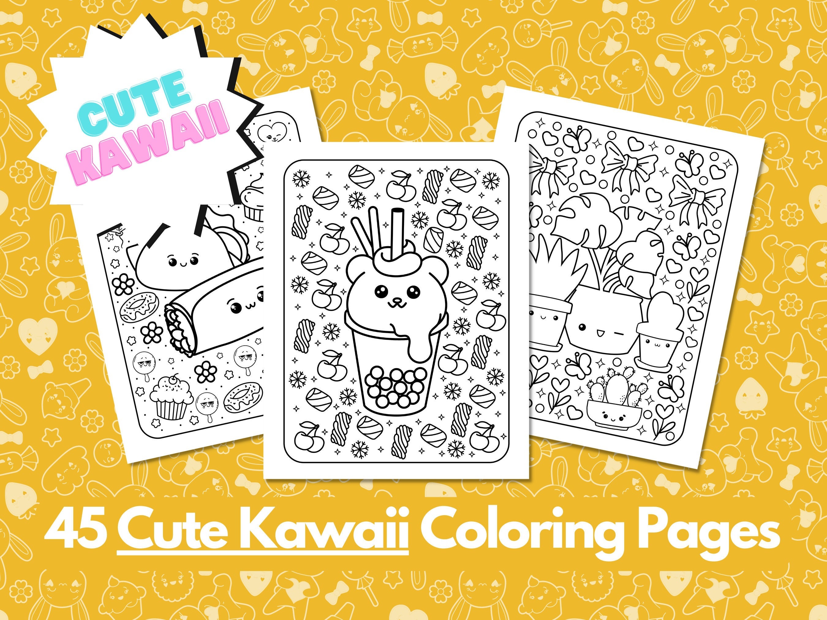 45 Cute Kawaii Coloring Pages | Printable Adult Kids Teens Coloring ...