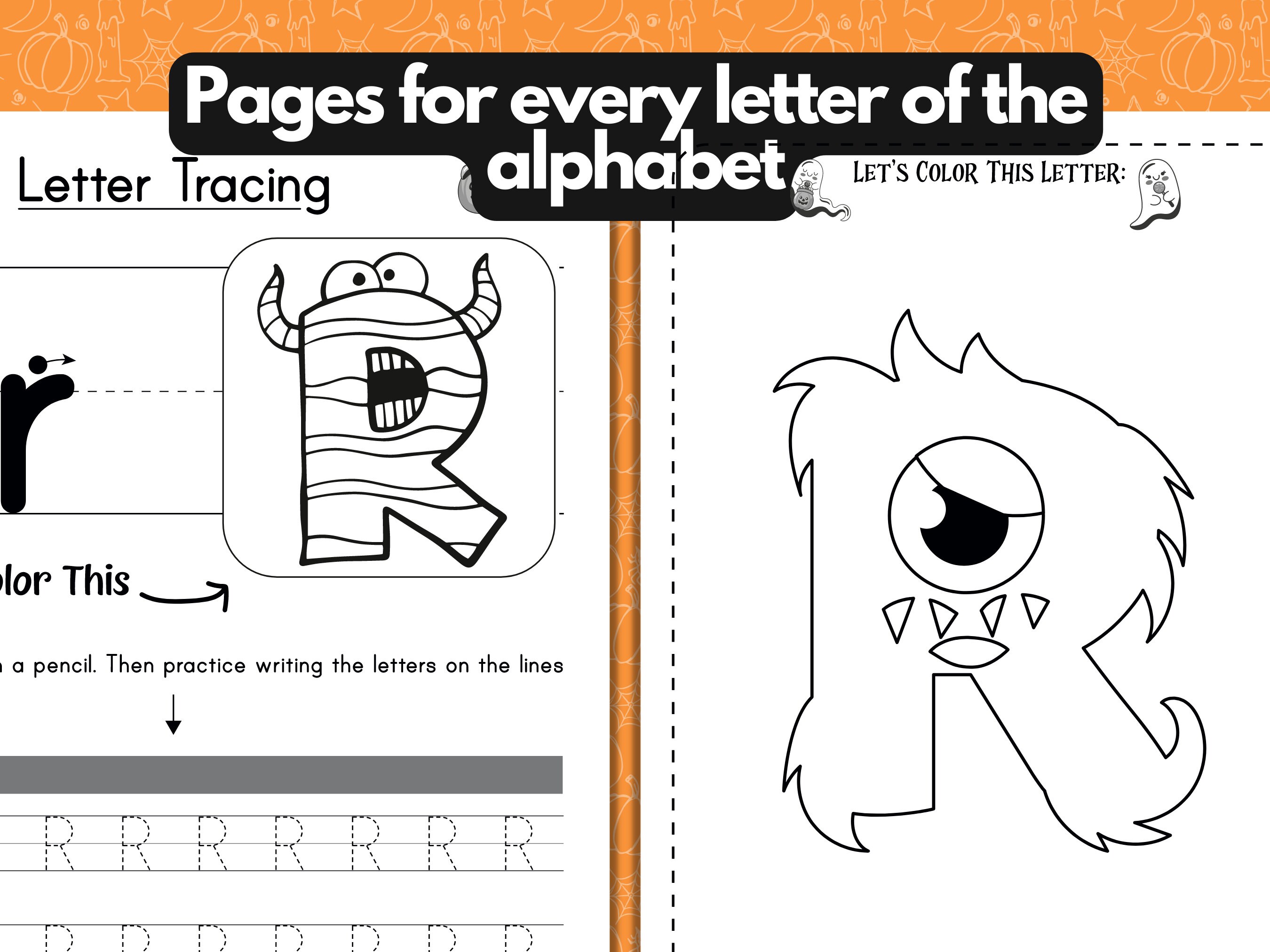 Halloween Coloring Pages & Handwriting Letter Writing Practice ...