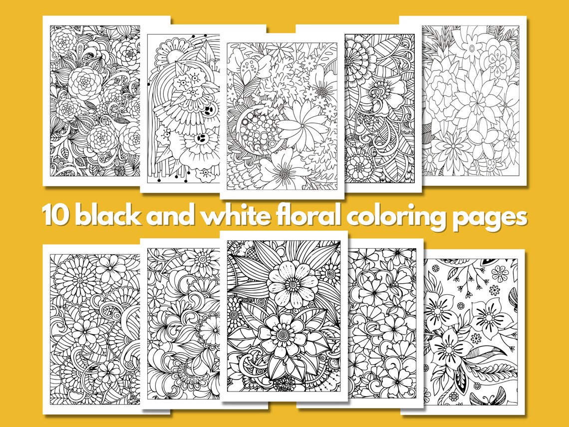 10 Beautiful Floral Coloring Pages | Flower Adult Teens Coloring Pages ...
