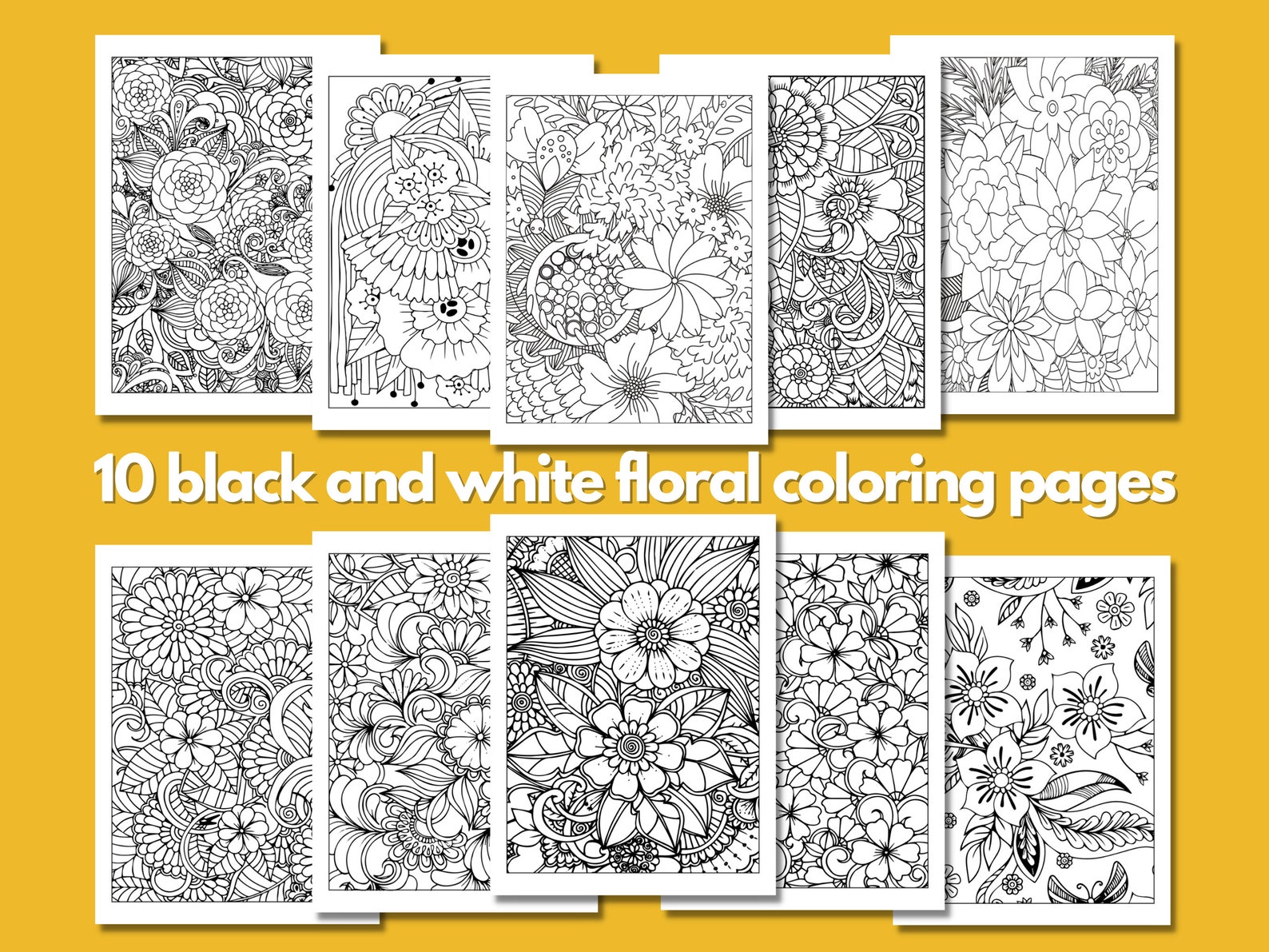 10 Beautiful Floral Coloring Pages | Flower Adult Teens Coloring Pages ...