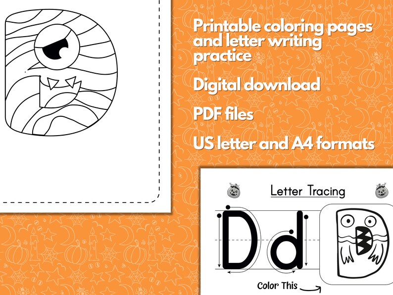 Halloween Coloring Pages & Handwriting Letter Writing Practice - Etsy