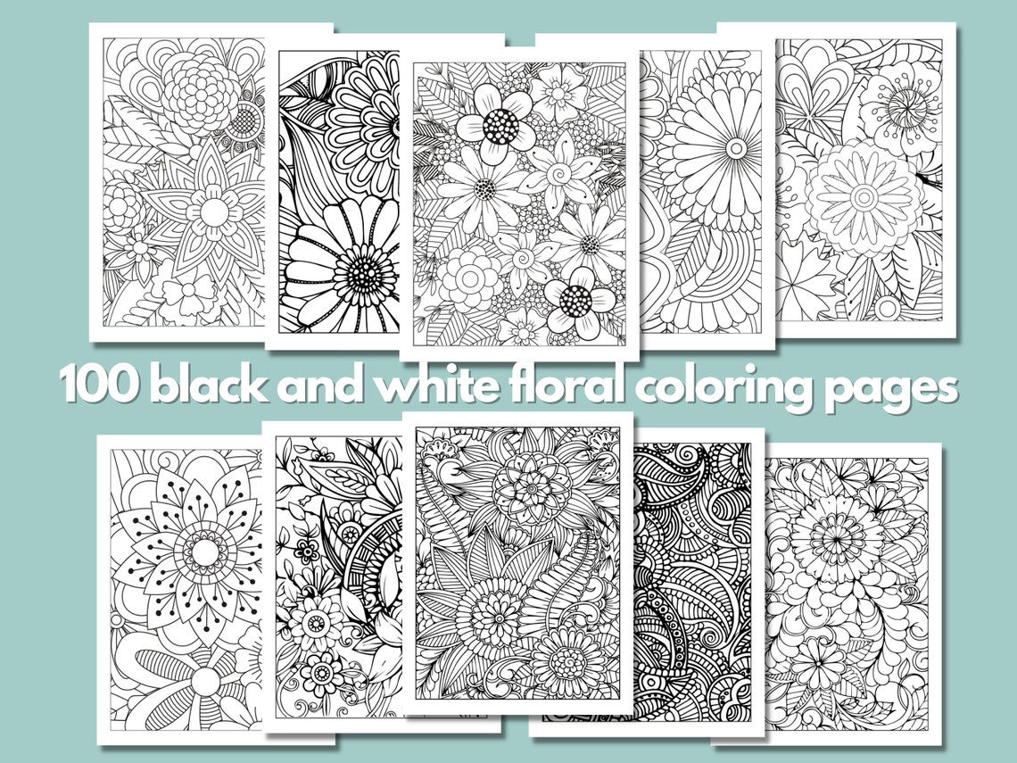 100 Beautiful Floral Coloring Pages Flower Adult Teens - Etsy