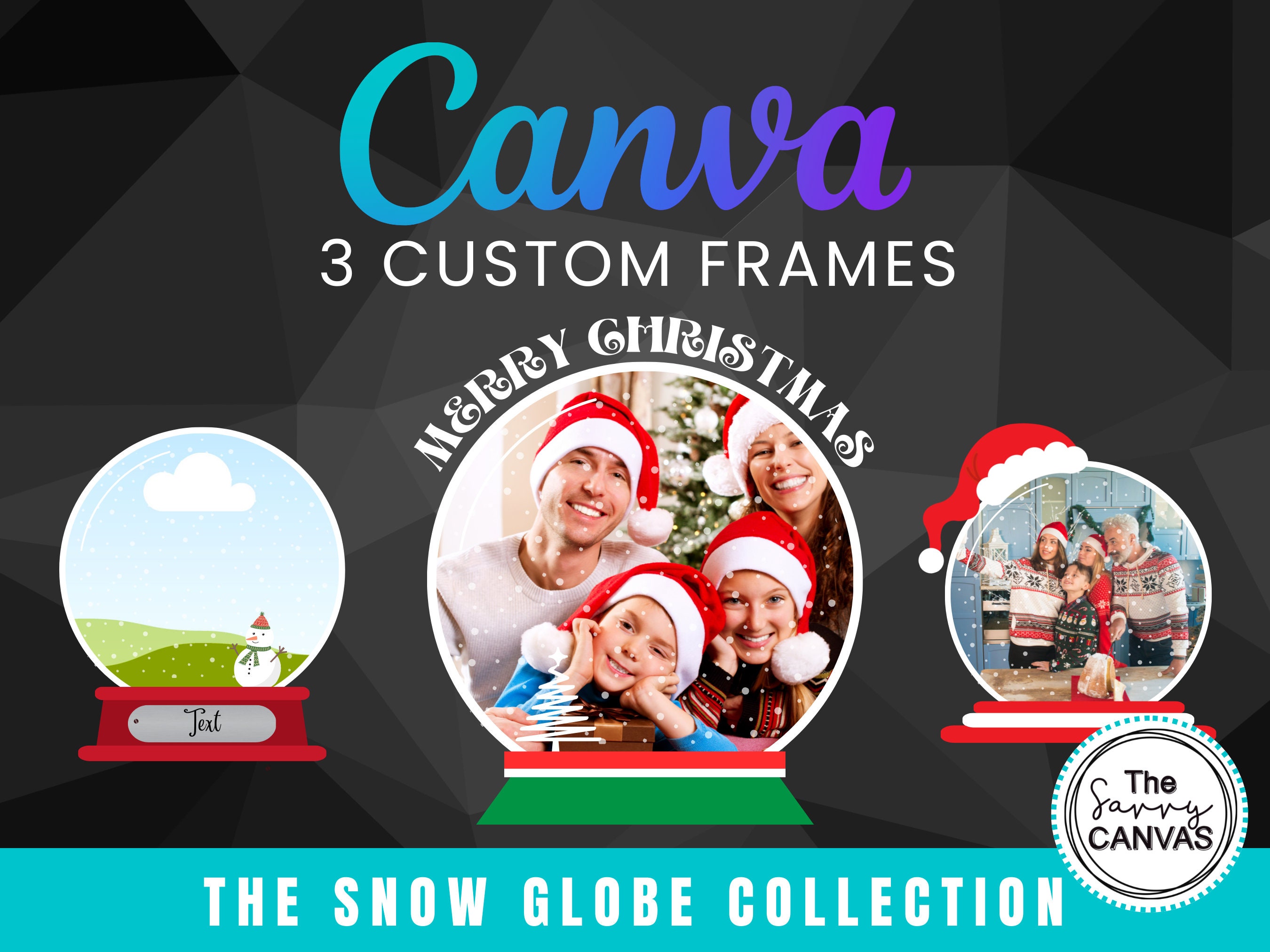 3 Snow Globe Canva Frame, Snow Globe Template, Christmas Designs, CANVA Digital Designs ...