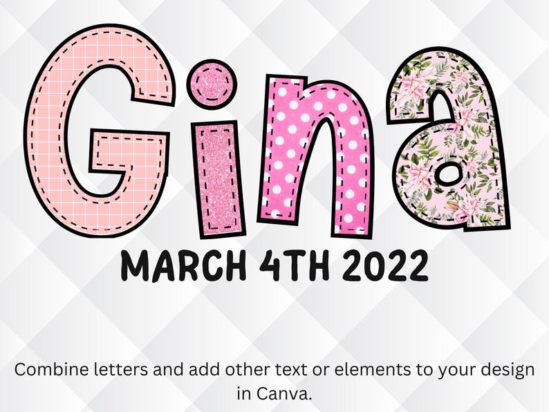 Stitch Effect Letters Canva Frames, Font Templates, Alphabet Mockup ...