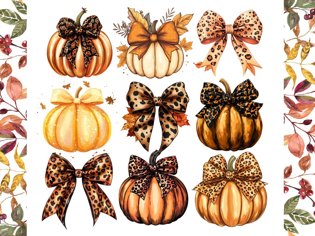 Retro Coquette Bow Pumpkin Png, Fall Vibes Bow Png, Autumn Leaves Bow ...