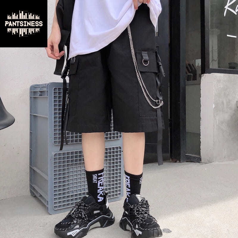 Casual Streetwear Chain Shorts, Steampunk Gothic Multi Pocket Shorts ...