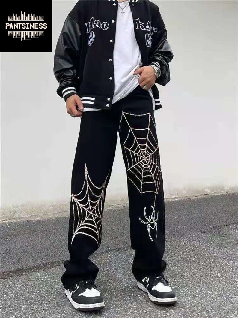 Y2K Spider Pants Cobweb Design Printed Jeans Goth Alt Urban - Etsy