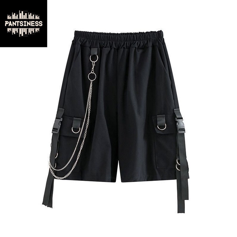Casual Streetwear Chain Shorts, Steampunk Gothic Multi Pocket Shorts ...
