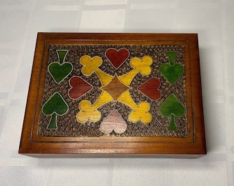 Vintage Inlaid Card Box Queen of Clubs, Playing Card Case, Business ...