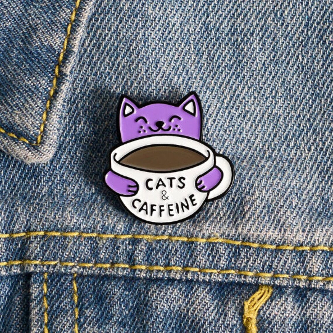 Caffeine Cat Enamel Pin Badge - Etsy