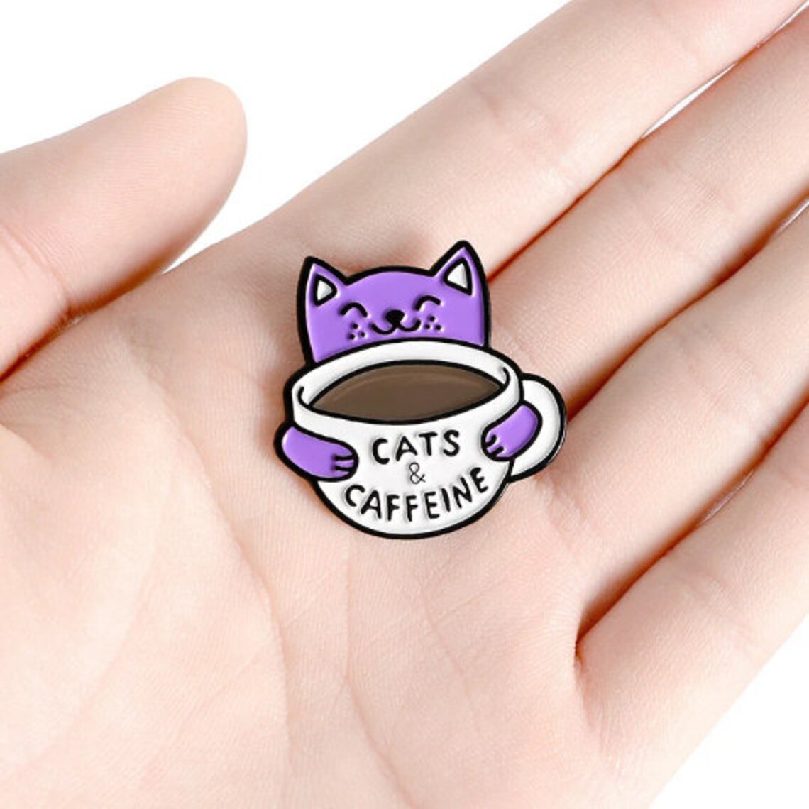 Caffeine Cat Enamel Pin Badge - Etsy