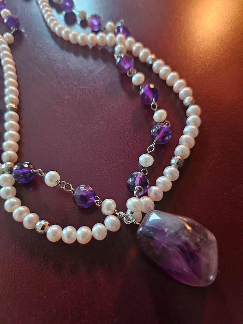 Vintage Amethyst and Pearl Necklace...lovely Luster on Pearls - Etsy