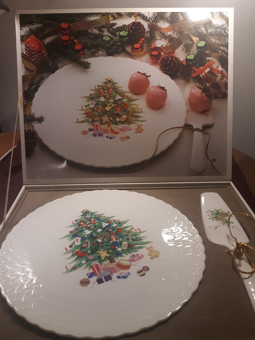 80s Christmas! NIB Mikasa Cake Platter W/server...colorful and Sweet ...