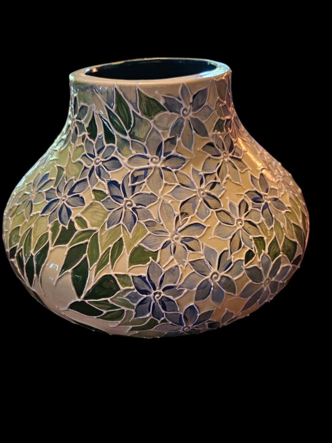 Flowers All Over Pottery Vase. Wow! What a Paint Job! Even on the ...