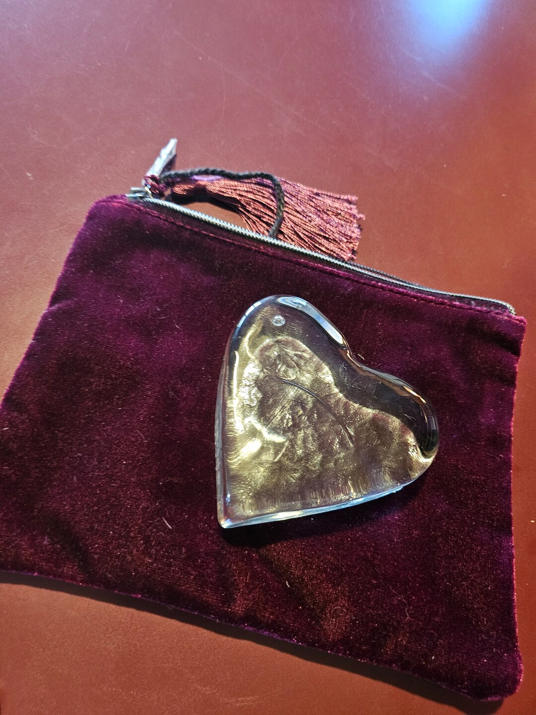 Fun Blenko Heart Artglass Paperweight....i See a Sad Smile in the Glass ...