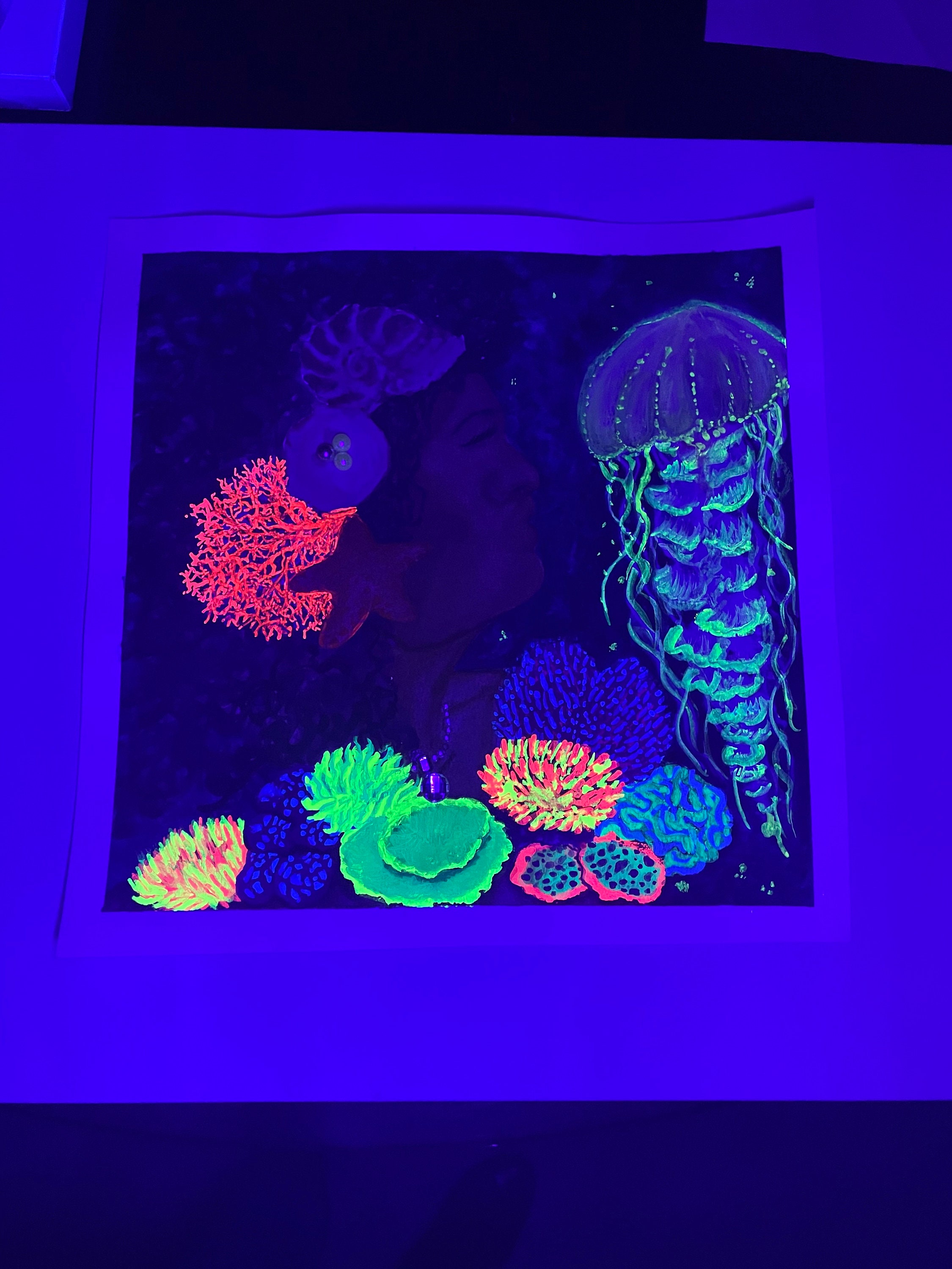 Lady of Deep Sea Neon Watercolor Nautical Theme Painting Housewarming ...