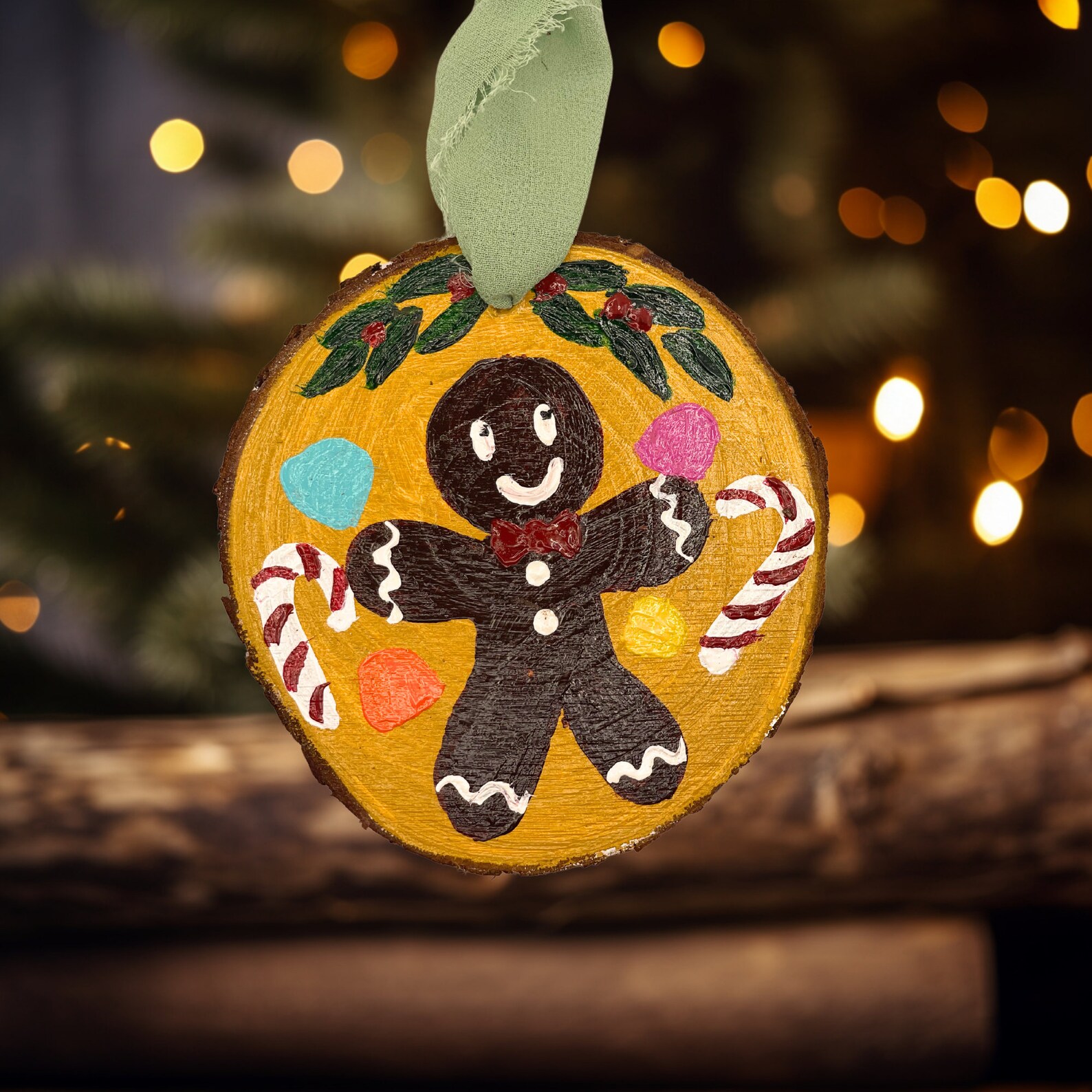 Sweeter Than Ever: Gingerbread Man & Candies Wooden Circle Christmas ...