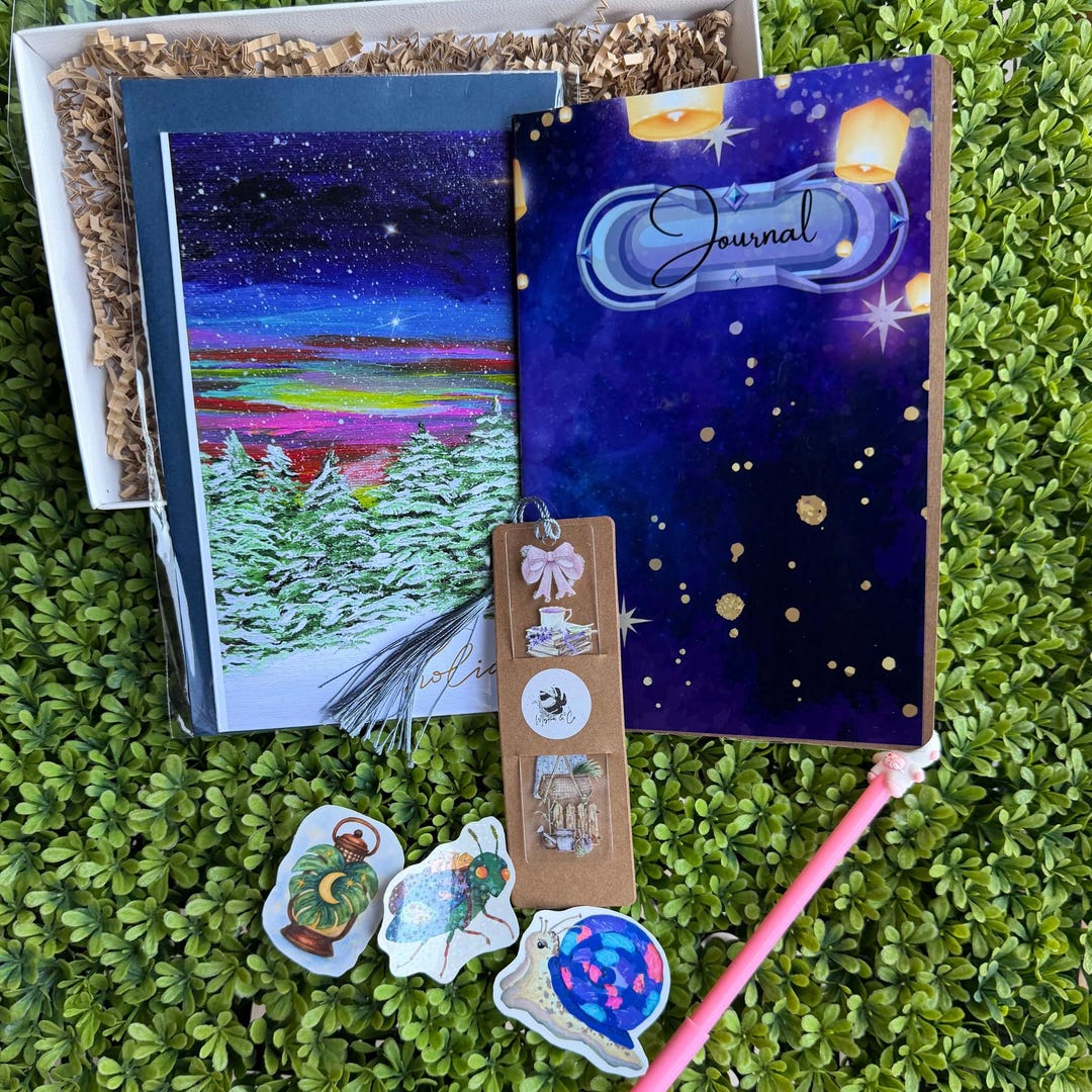 Whimsical Holiday Gift Box Stationery & Art Bundle Art Journal Greeting ...