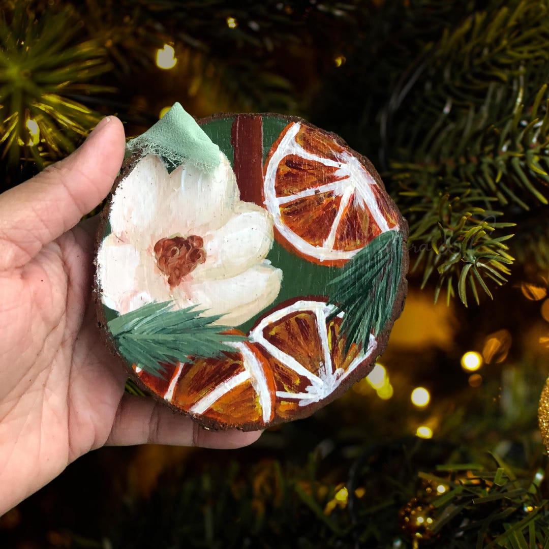 Farmhouse Citrus Hand-painted Ornament Magnolia & Dried Orange Farmhouse Citrus Style Keepsake ...