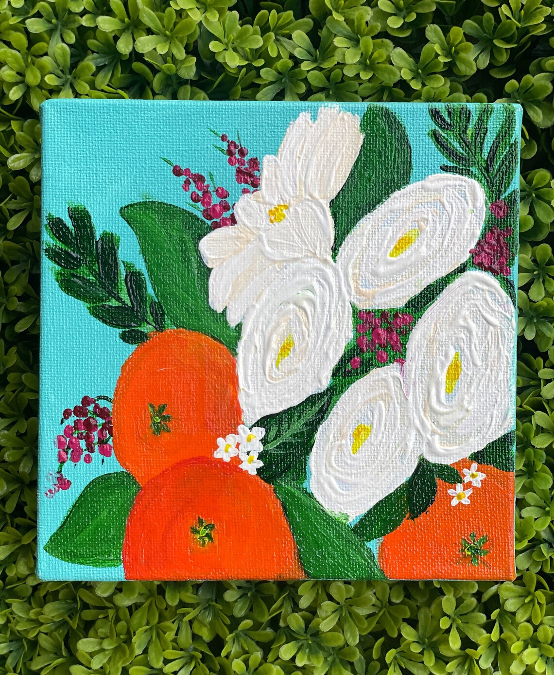 White Roses Orange Acrylic Painting Wall Art Canvas Floral - Etsy