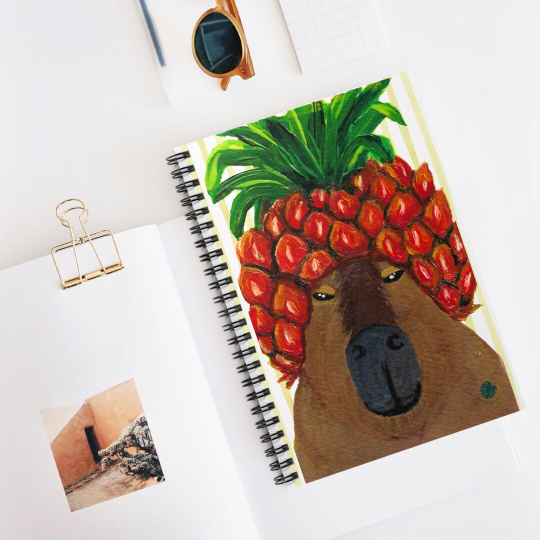 Capybara Pineapple Hat Notebook, Lined Journal for Animal Lovers, Cute ...