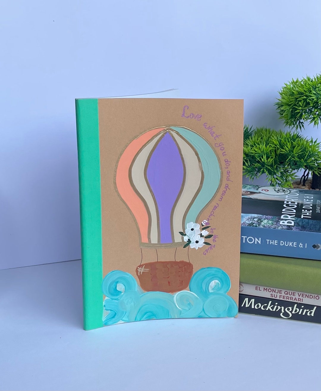 Pastel Hot Air Balloon Anemones Handpainted Journal Lined Pages Love ...