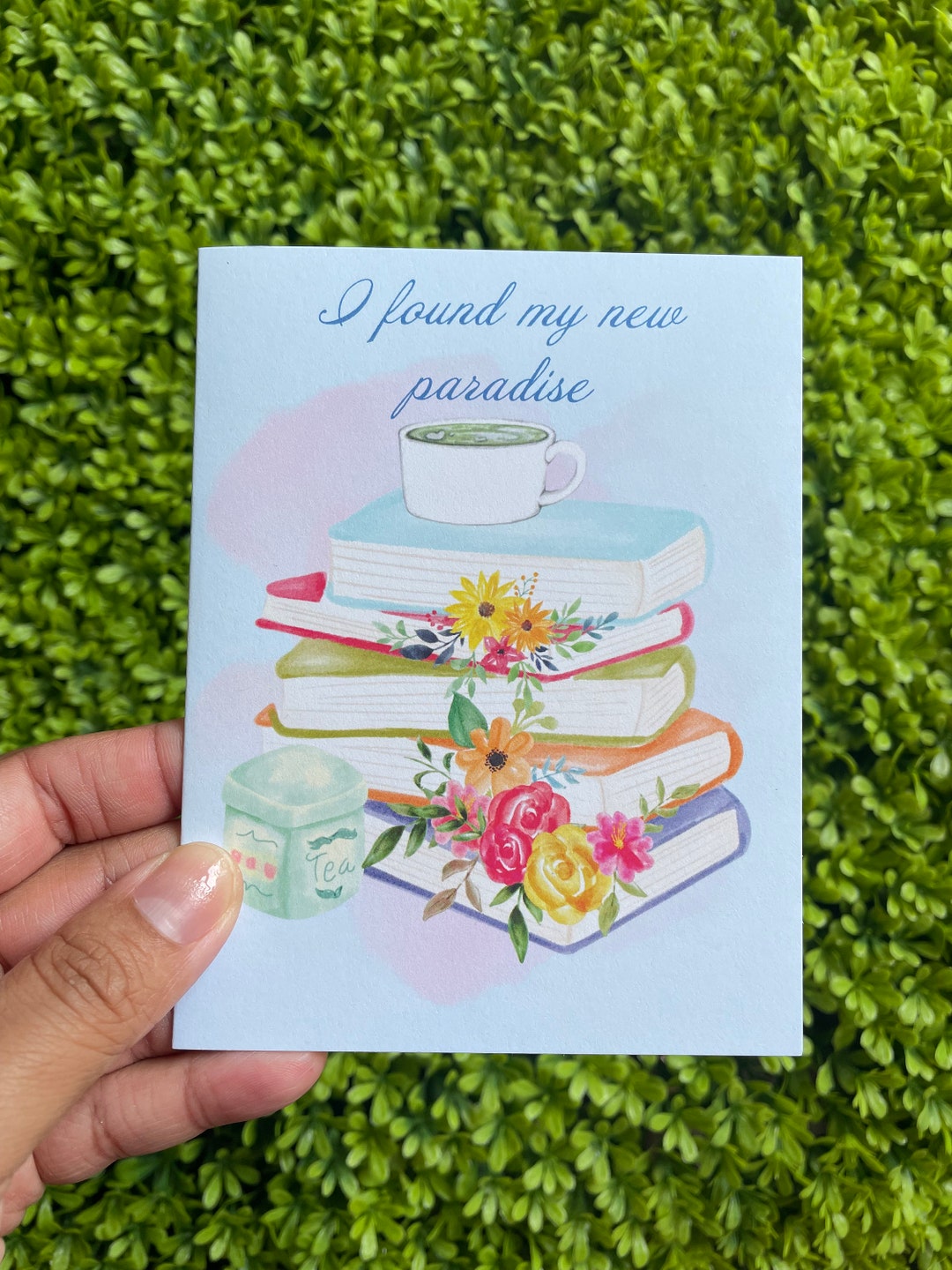 Floral Book Lover Greeting Card: Bookworm Stationery Gift - Etsy