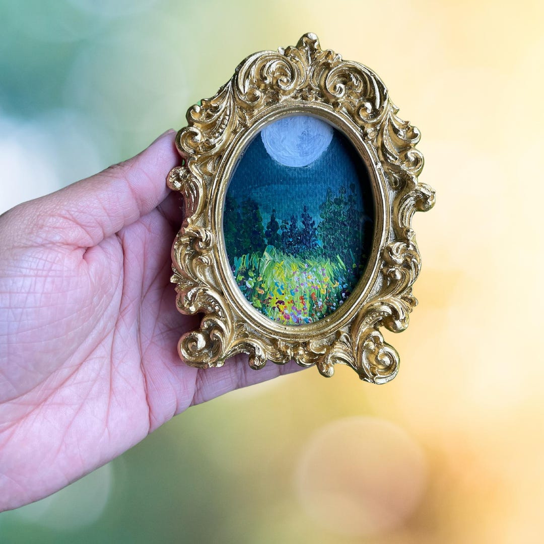 Victorian Wildflower Nightscape Painting: Framed Mini Art - Etsy