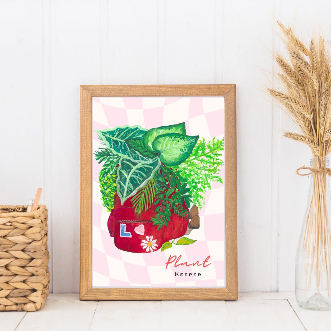 Plant Keeper Art Print: Red Backpack With Ornamental Plants - Etsy