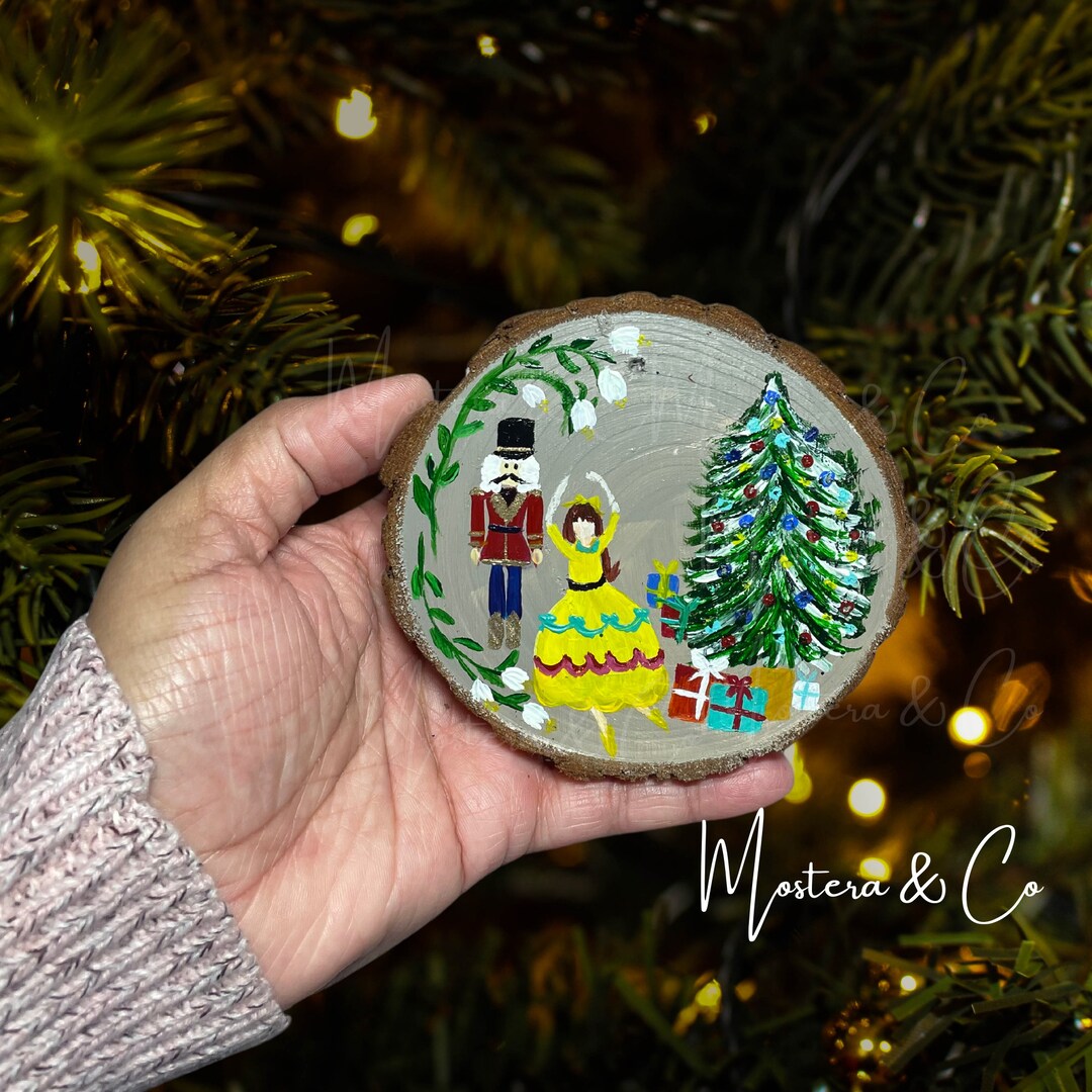 Ballet Dancer Nutcracker Soldier Christmas Circle Ornament Wooden Holiday Tree Decor Whimsical ...