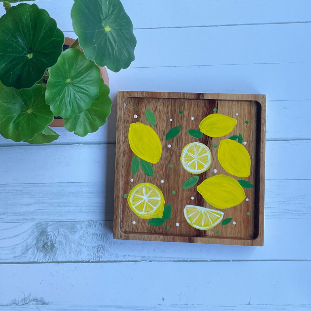 Sweet Lemons Hand-painted Wooden Jewelry Tray Citrus Theme Jewelry ...