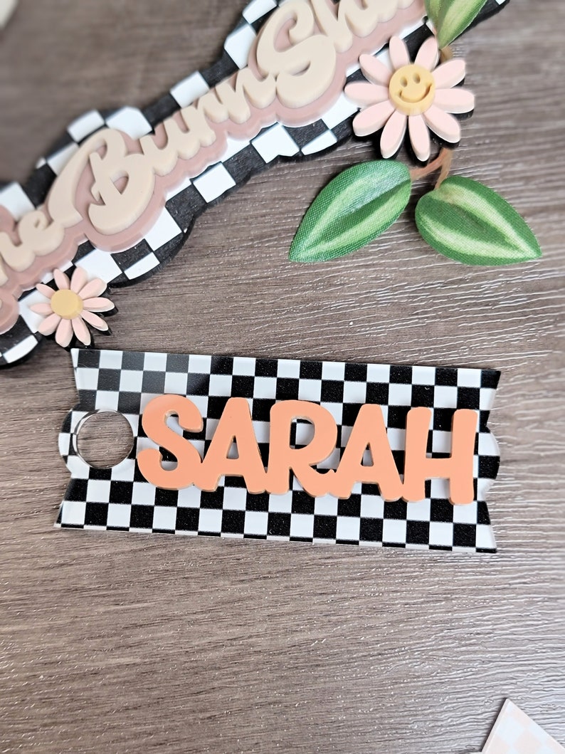 Checkered Tumbler Tag, Tumbler Name Plate, Personalized Tumbler Topper ...