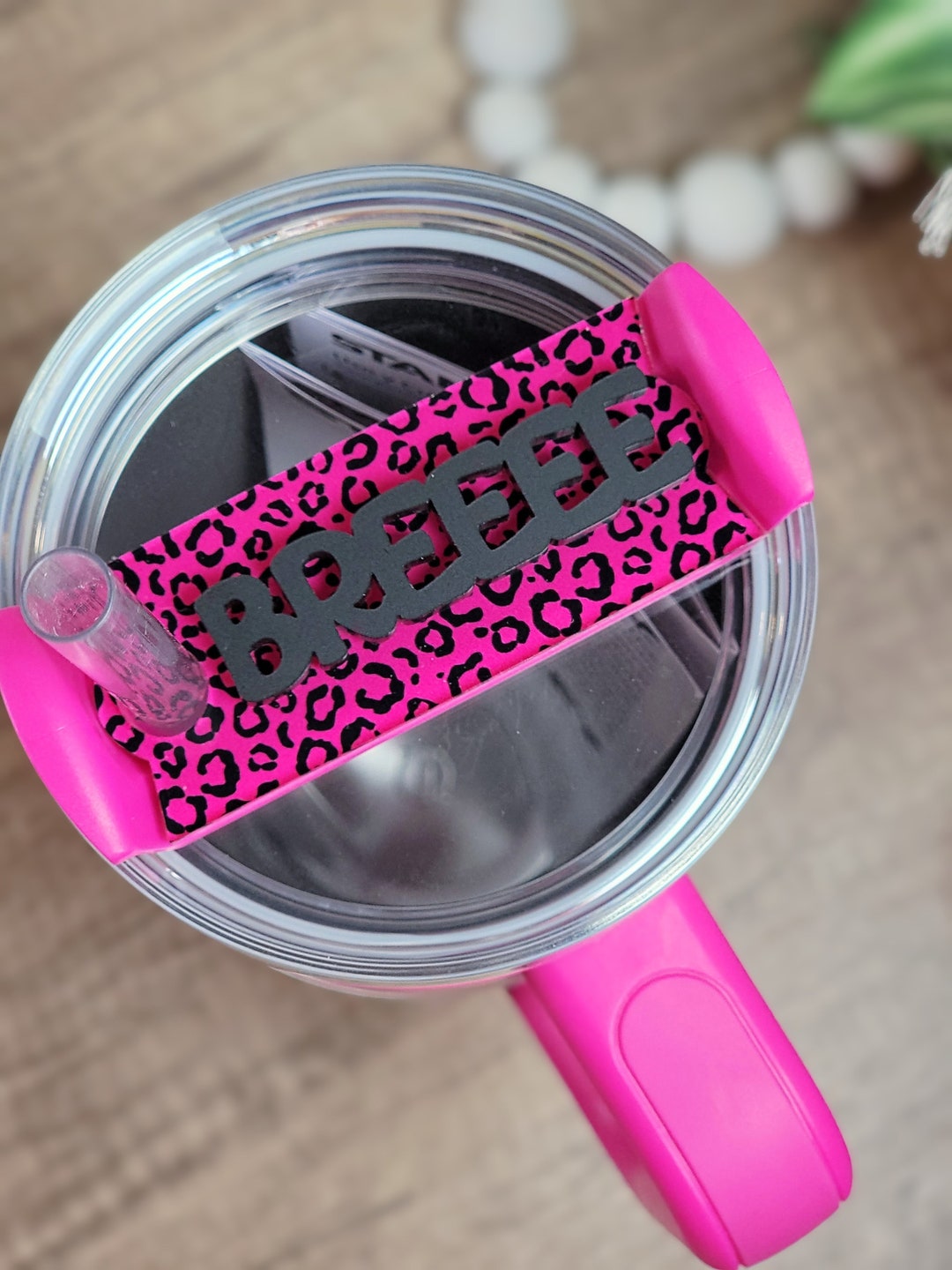 Pink Cheetah Print Tumbler Tag, Tumbler Name Plate, Personalized ...