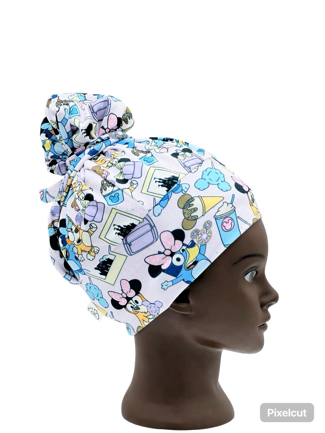 Blue Dog and Mouse Ears, High Bun Surgical Hat With Buttons, Long Hair ...