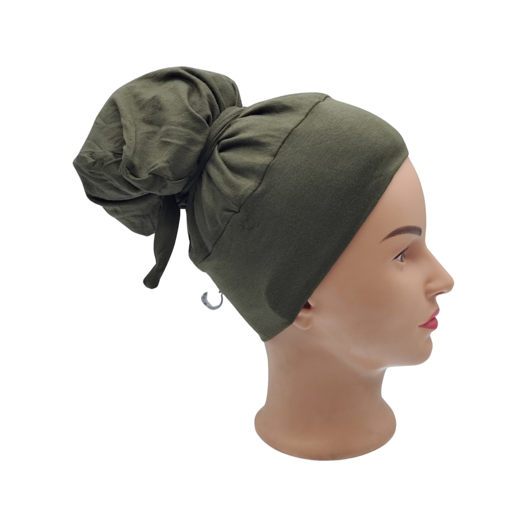 Army Green Scrub Cap for Long Hair, Surgical Nurse Hat With Buttons ...