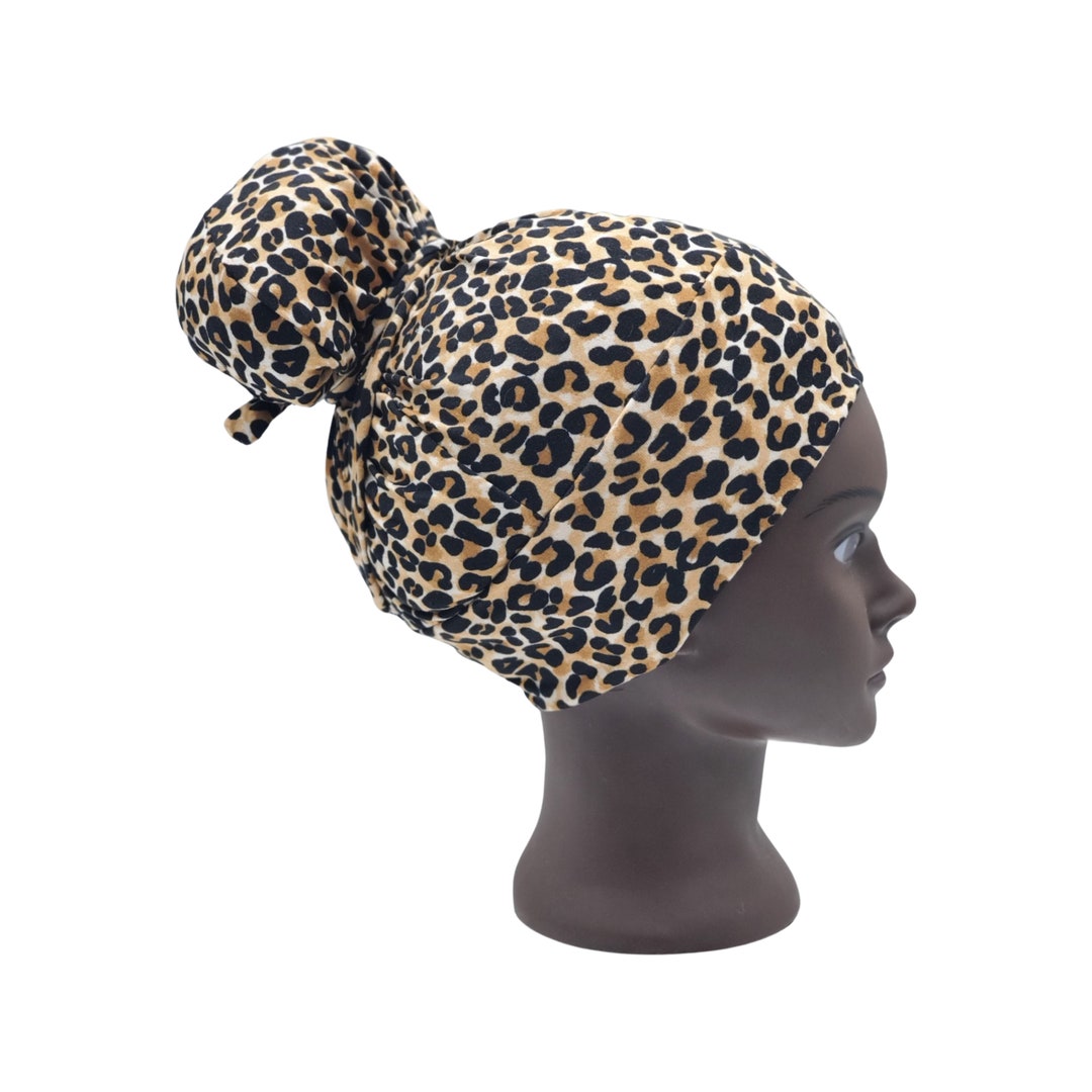 Leopard Print Scrub Cap, Womens Surgical Cap, High Bun Scrub Cap ...