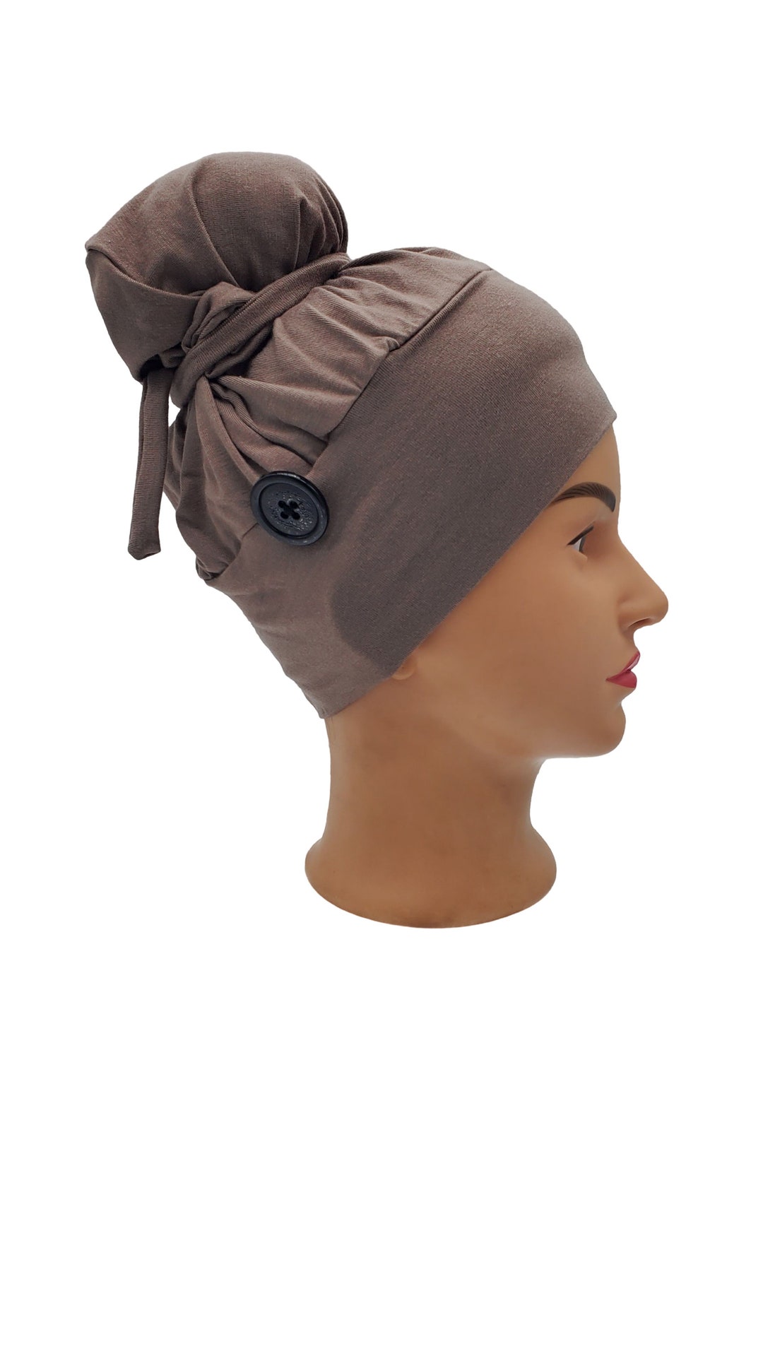 Neutral Taupe Scrub Cap for Long Hair, Surgical Nurse Hat With Buttons ...