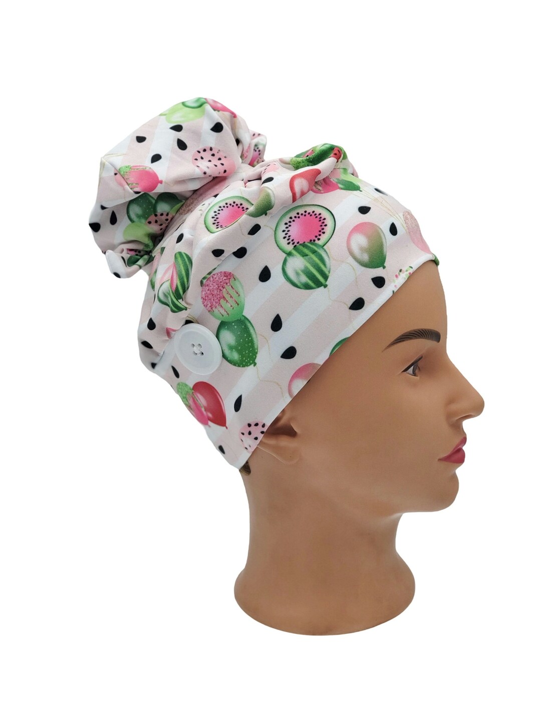 Summer Scrub Cap for Long Hair, Surgical Nurse Hat With Buttons ...